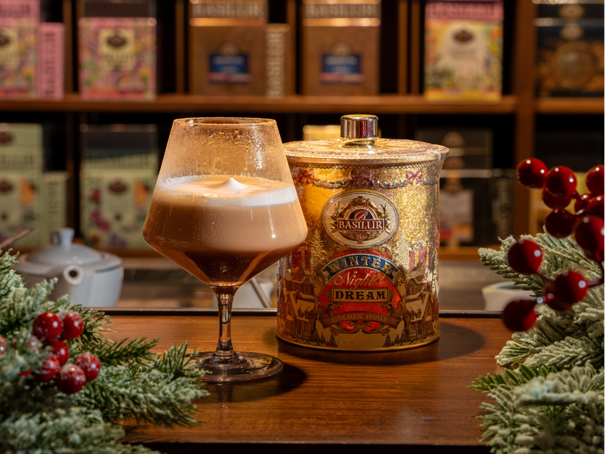 Cozy Christmas Tea Latte from Basilur Winter Night’s Dream Golden Hour ...